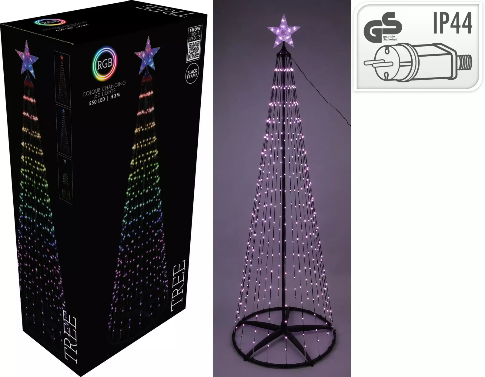 Joulukuusi 300cm 550 rgb led valotähti musta runko ulko- ja ...